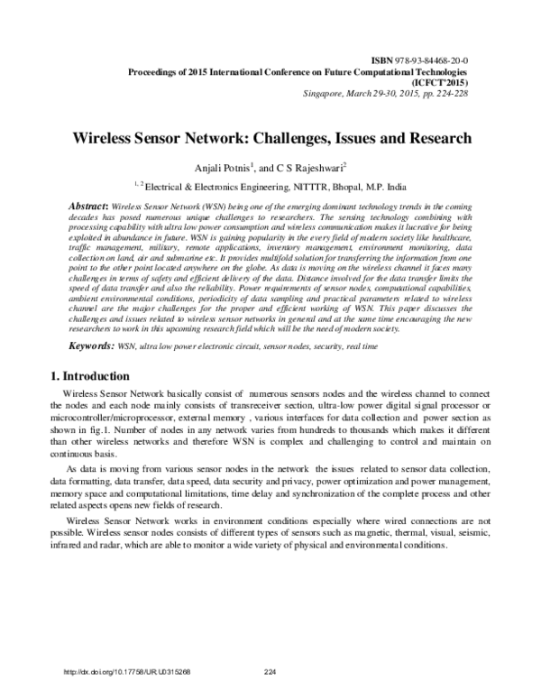 (PDF) Wireless Sensor Network: Challenges, Issues and Research