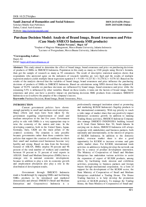 (PDF) Purchase Decision Model : Analysis of Brand Image , Brand ...