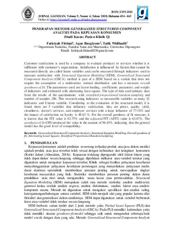 (PDF) PENERAPAN METODE GENERALIZED STRUCTURED COMPONENT ANALYSIS PADA ... (PDF) PENERAPAN METODE GENERALIZED STRUCTURED COMPONENT ANALYSIS PADA ...