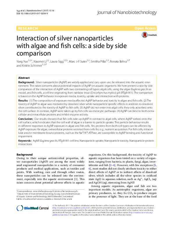(PDF) Interaction of silver nanoparticles with algae and fish cells: a side by side comparison