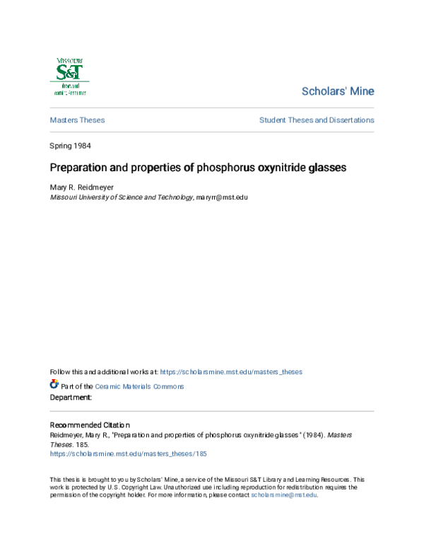 (PDF) Preparation and properties of phosphorus oxynitride glasses