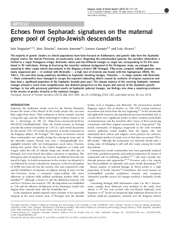 (PDF) Echoes from Sepharad: signatures on the maternal gene pool of ...