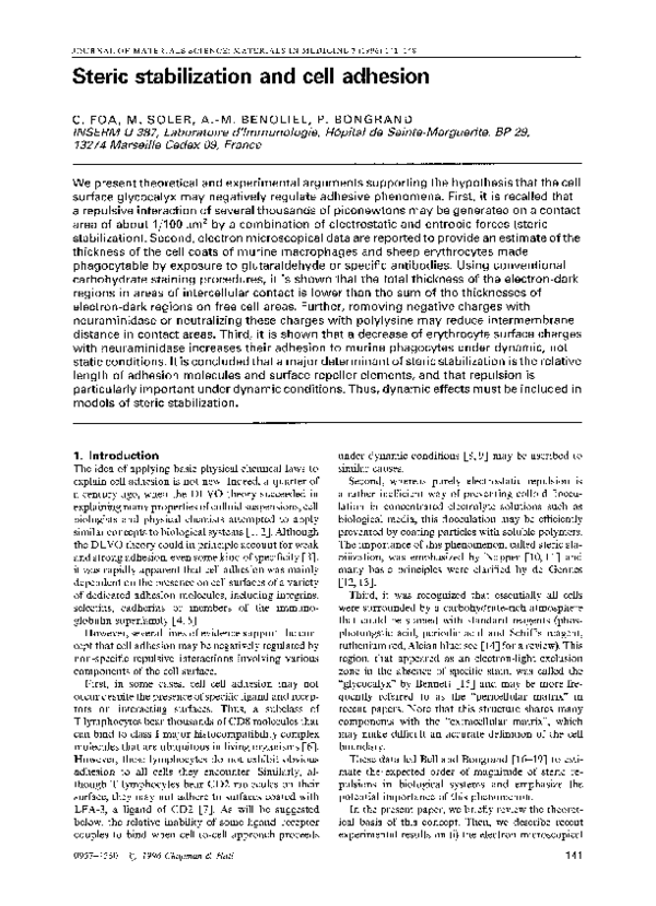 (PDF) Steric stabilization and cell adhesion