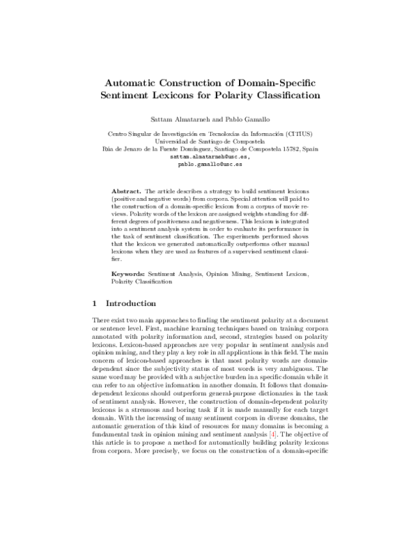 Pdf Automatic Construction Of Domain Specific Sentiment Lexicons For