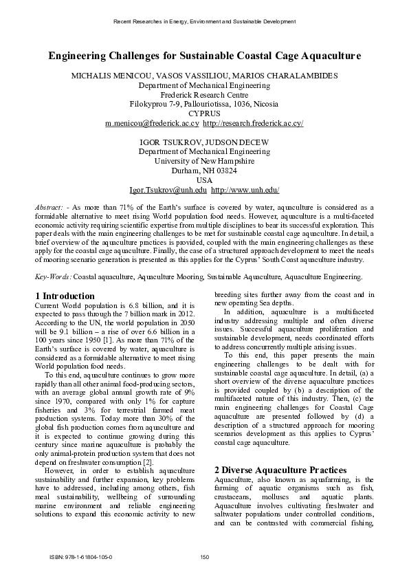 (PDF) Engineering Challenges for Sustainable Coastal Cage Aquaculture