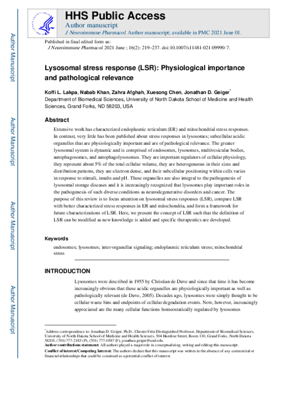 (PDF) Lysosomal Stress Response (LSR): Physiological Importance and ...