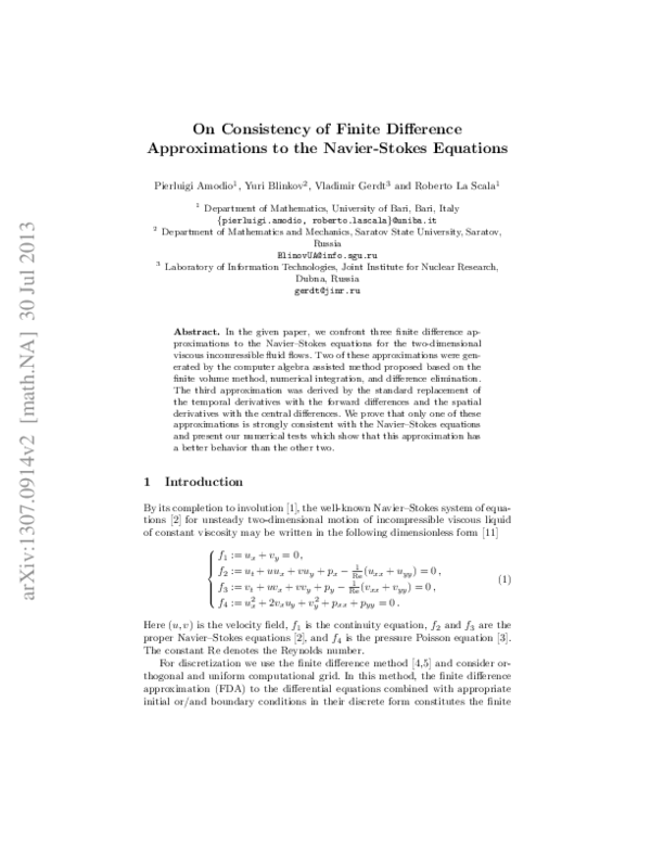 (PDF) On consistency of finite difference approximations to the Navier ...
