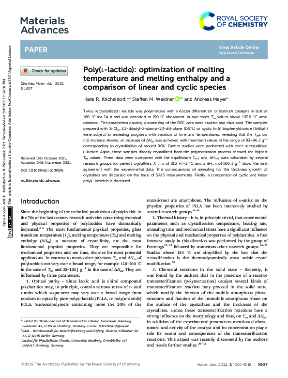 (PDF) Poly(l-lactide): optimization of melting temperature and melting enthalpy and a comparison ...