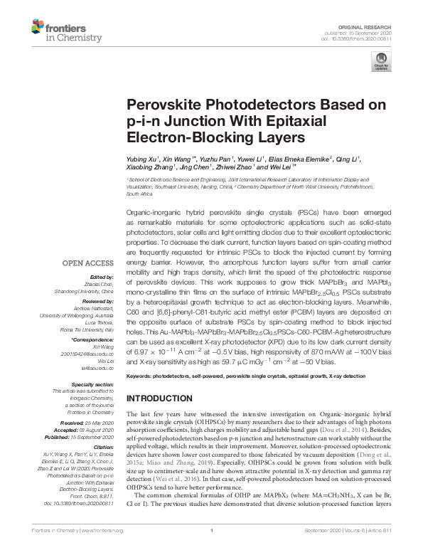 (PDF) Perovskite Photodetectors Based on p-i-n Junction With Epitaxial ...