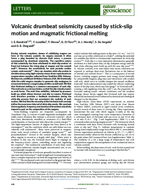(PDF) Frictional melting and stick-slip behavior in volcanic conduits
