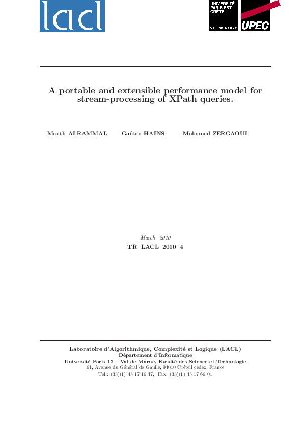 (PDF) A portable and extensible performance model for stream-processing of XPath queries