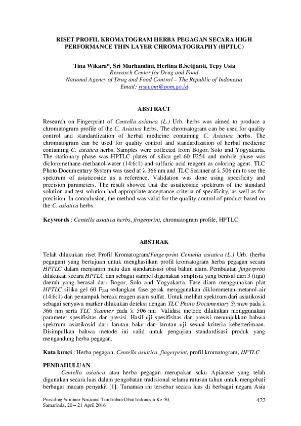 (PDF) Riset Profil Kromatogram Herba Pegagan Secara High Performance ...
