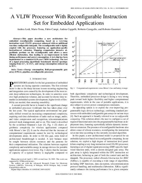 (PDF) A VLIW processor with reconfigurable instruction set for embedded applications