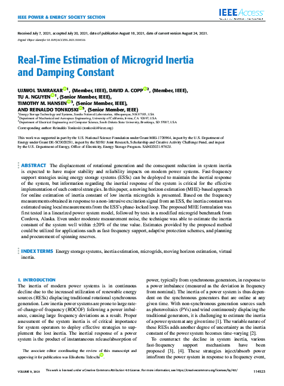 (PDF) Real-Time Estimation of Microgrid Inertia and Damping Constant | Reinaldo Tonkoski Jr ...
