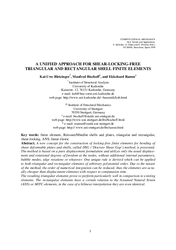 (PDF) A unified approach for shear-locking-free triangular and ...
