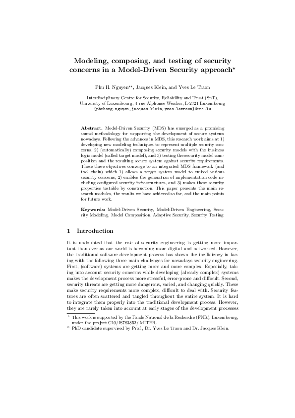 Pdf Modeling Composing And Testing Of Security Concerns In A Model