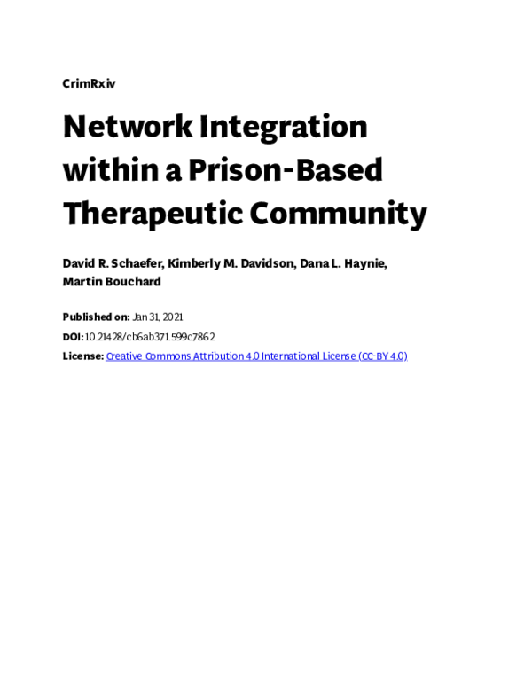 (PDF) Network integration within a prison-based therapeutic community