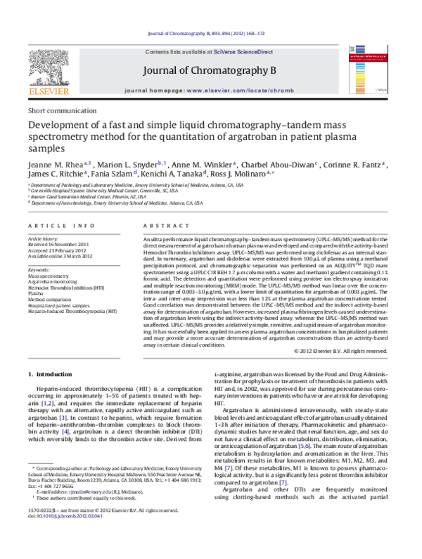 (PDF) Development of a fast and simple liquid chromatography–tandem ...