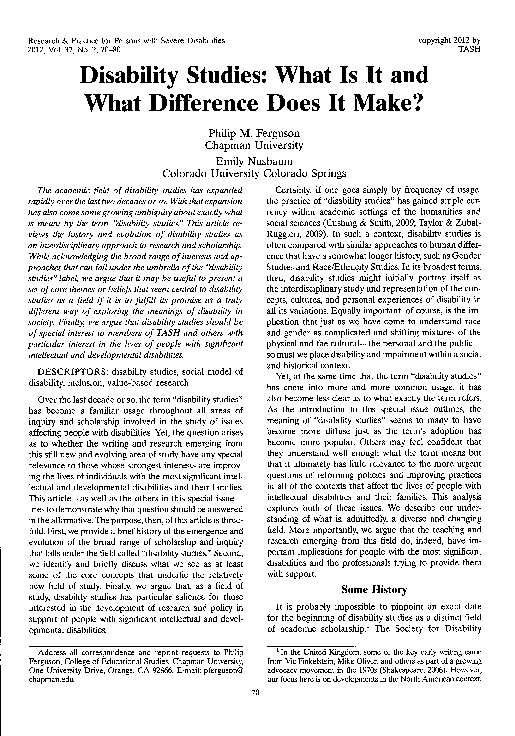 (PDF) Disability Studies: What Is It and What Difference Does It Make?