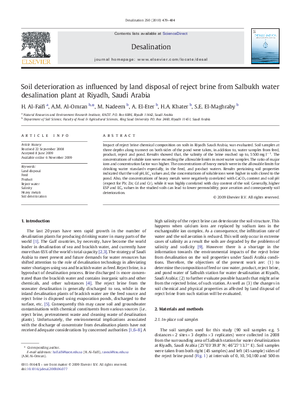 (PDF) Soil deterioration as influenced by land disposal of reject brine ...