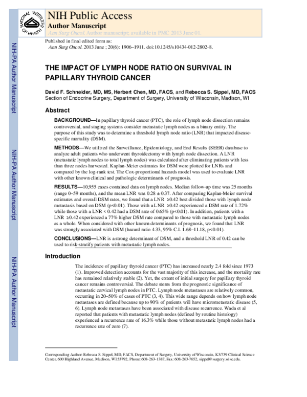 (PDF) Impact of Lymph Node Ratio on Survival in Papillary Thyroid Cancer
