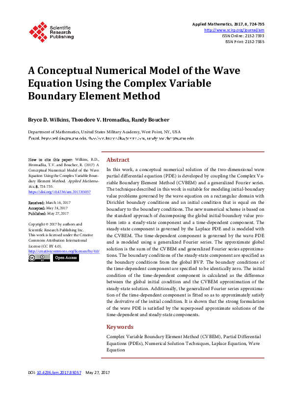 Pdf A Conceptual Numerical Model Of The Wave Equation Using The Complex Variable Boundary