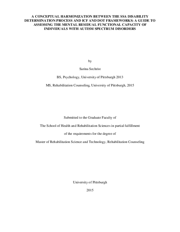 (PDF) A Conceptual Harmonization between the SSA Disability ...