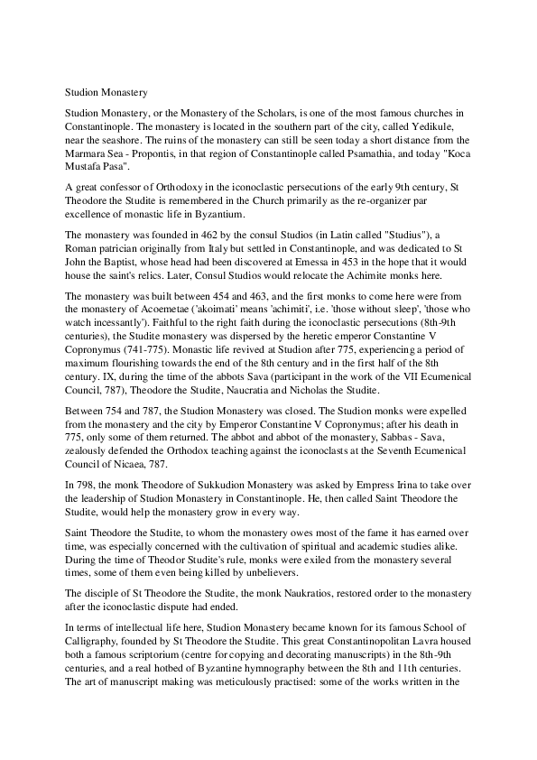 (PDF) Studion Monastery