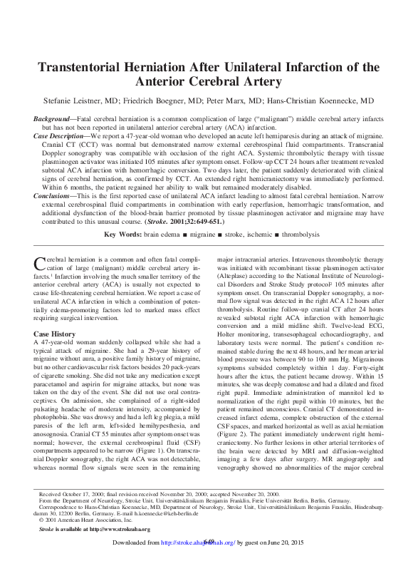 (PDF) Transtentorial Herniation After Unilateral Infarction of the ...