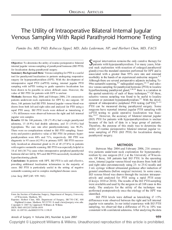 (PDF) The Utility of Intraoperative Bilateral Internal Jugular Venous ...