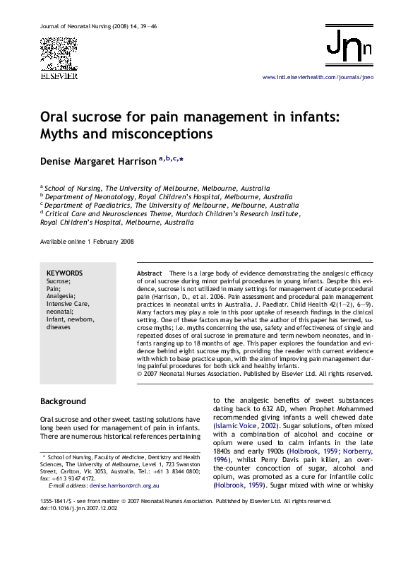 (PDF) Oral sucrose for pain management in infants: Myths and misconceptions