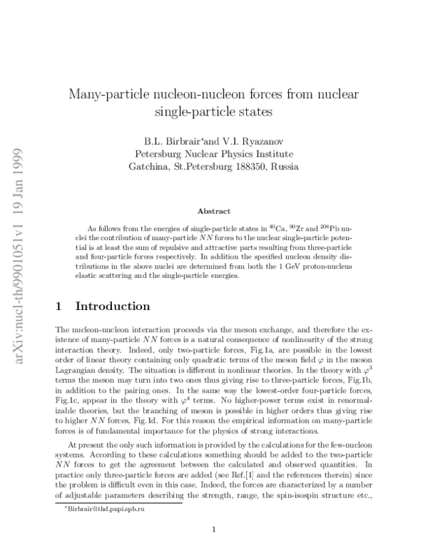 Pdf Many Particle Nucleon Nucleon Forces From Nuclear Single Particle States Tushar Debnath