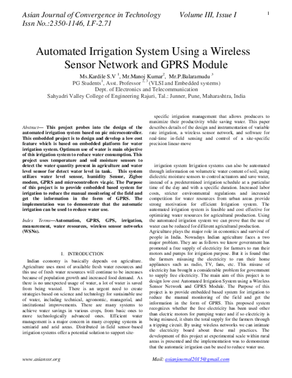 (PDF) Automated Irrigation System Using a Wireless Sensor Network and GPRS Module