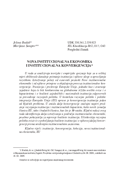 (PDF) Nova institucionalna ekonomika i institucionalna konvergencija