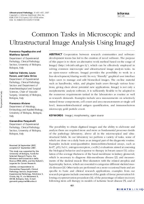 (PDF) Common Tasks in Microscopic and Ultrastructural Image Analysis Using ImageJ