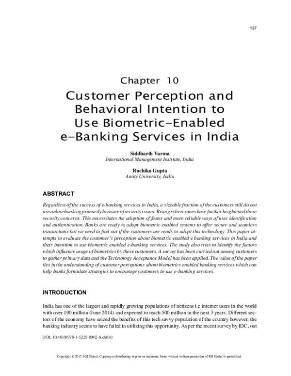 (PDF) Customer Perception and Behavioral Intention to Use Biometric ...