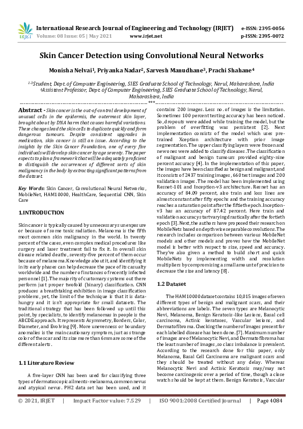 (PDF) Skin Cancer Detection Using Convolutional Neural Networks