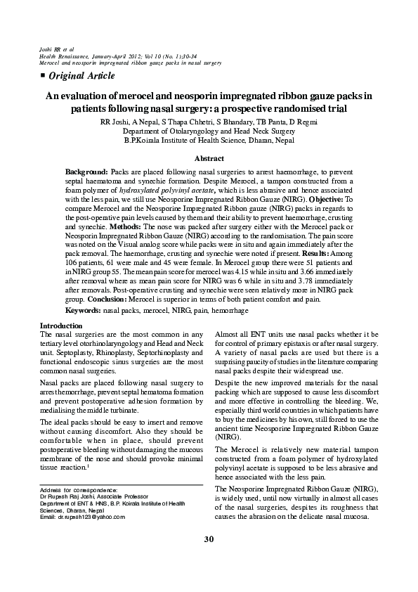 (PDF) An evaluation of merocel and neosporin impregnated ribbon gauze ...