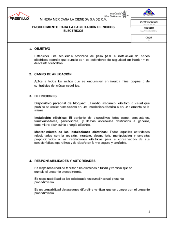 (DOC) PROCEDIMIENTO PARA LA HABILITACION DE NICHOS ELECTRICOS