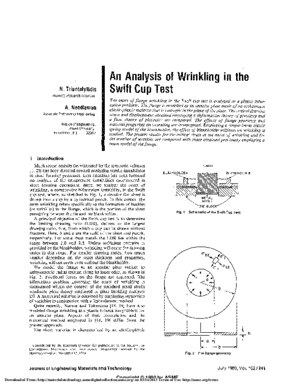 (PDF) An Analysis of Wrinkling in the Swift Cup Test