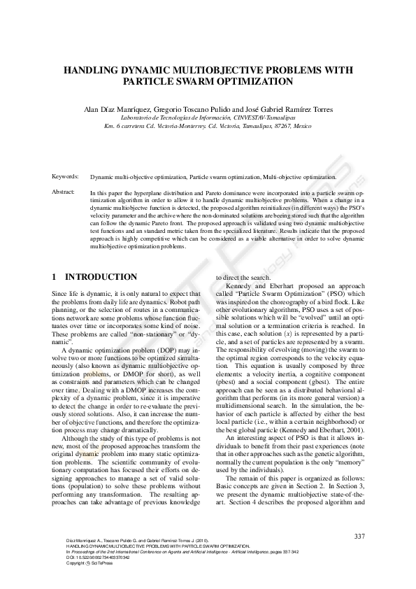 (PDF) Handling Dynamic Multiobjective Problems with Particle Swarm ... (PDF) Handling Dynamic Multiobjective Problems with Particle Swarm ...