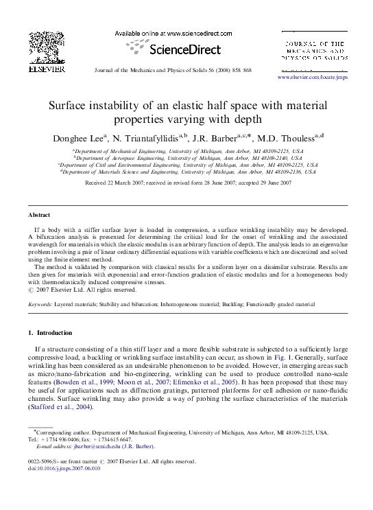 (PDF) Surface instability of an elastic half space with material ...