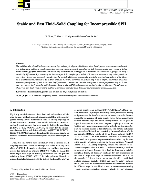 (PDF) Stable and Fast Fluid-Solid Coupling for Incompressible SPH