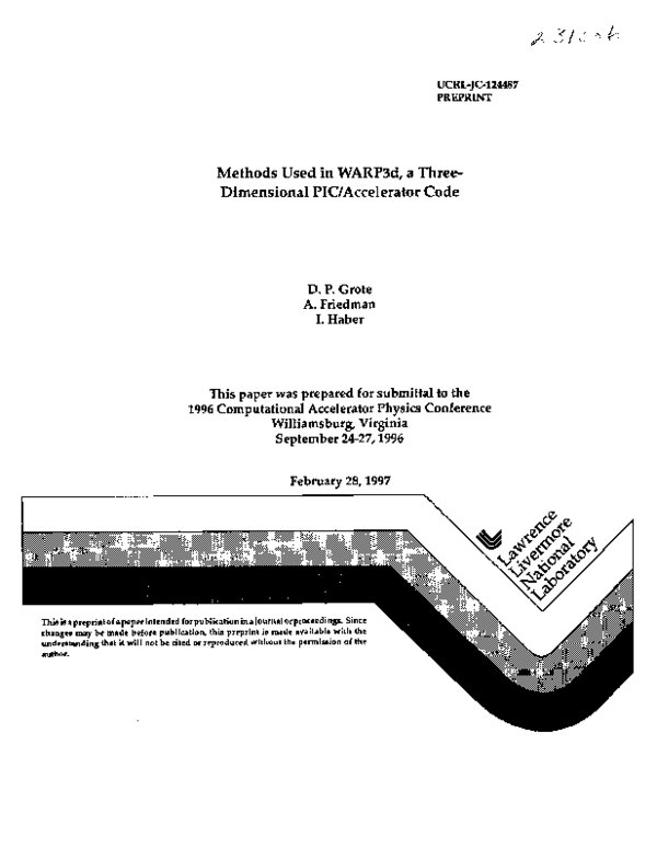 (PDF) Methods used in WARP3d, a three-dimensional PIC/Accelerator code