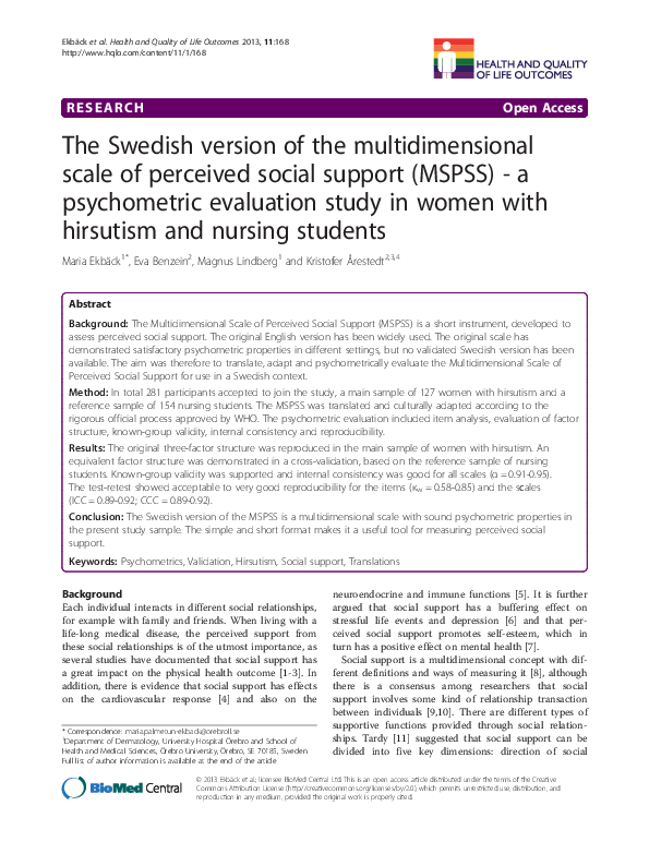 (PDF) The Swedish version of the multidimensional scale of perceived ...