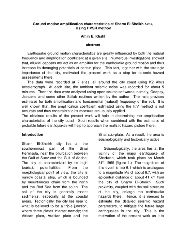 (PDF) Ground motion amplification characteristics at Sharm El Sheikh ...