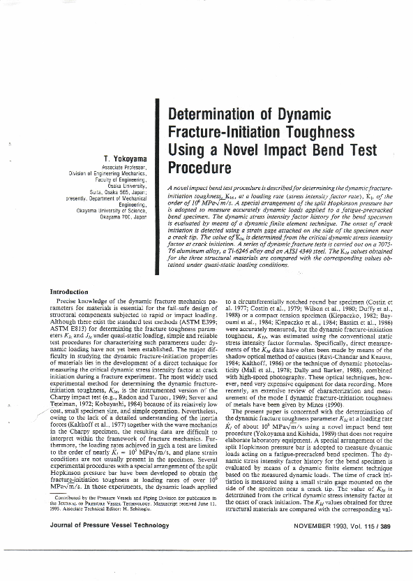 Pdf Determination Of Dynamic Fracture Initiation Toughness Using Three Point Bending Tests In