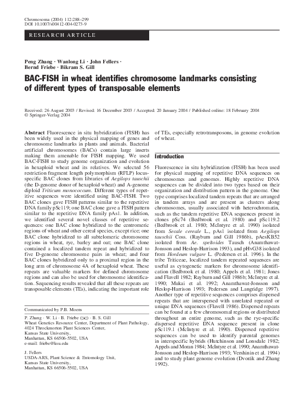 (PDF) BAC-FISH in wheat identifies chromosome landmarks consisting of ...
