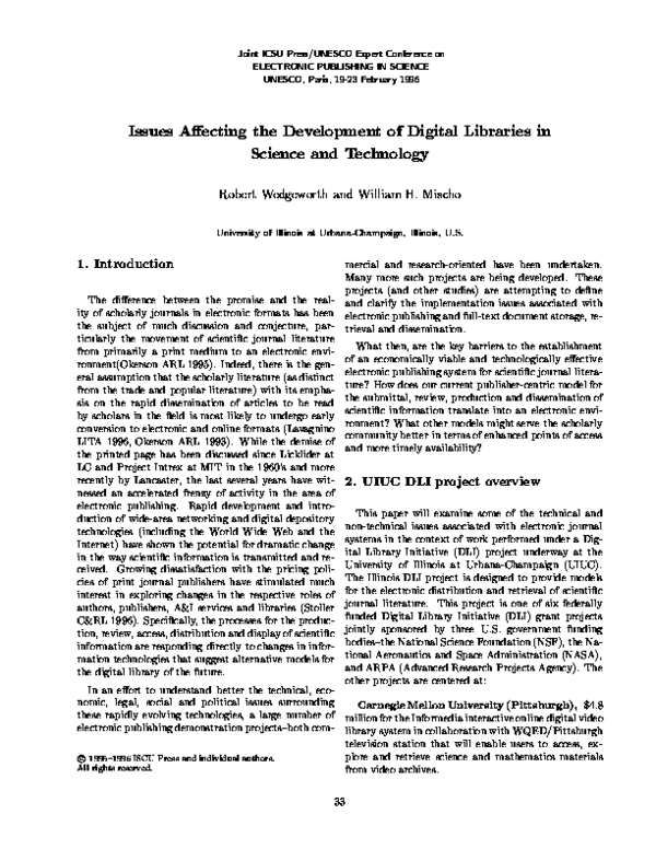 (PDF) Issues affecting the development of digital libraries in science ...