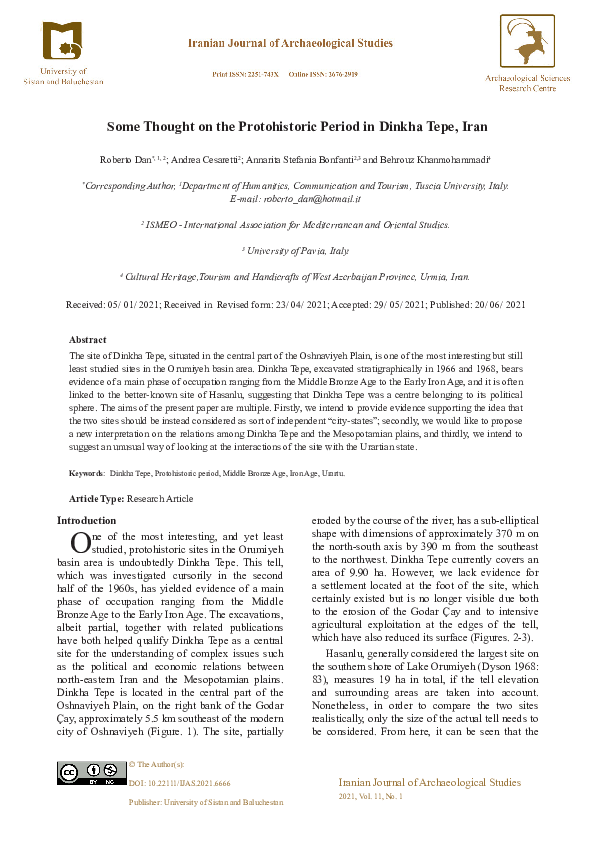 (PDF) Some Thought on the Protohistoric Period in Dinkha Tepe, Iran